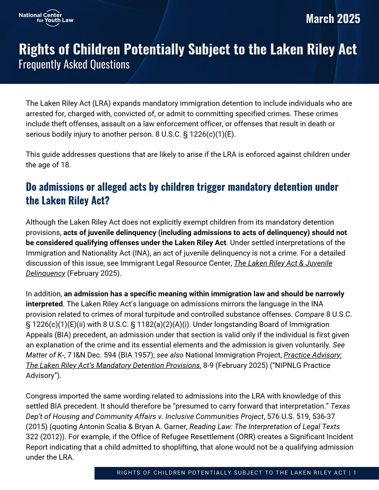 Rights of Children Potentially Subject to the Laken Riley Act ...